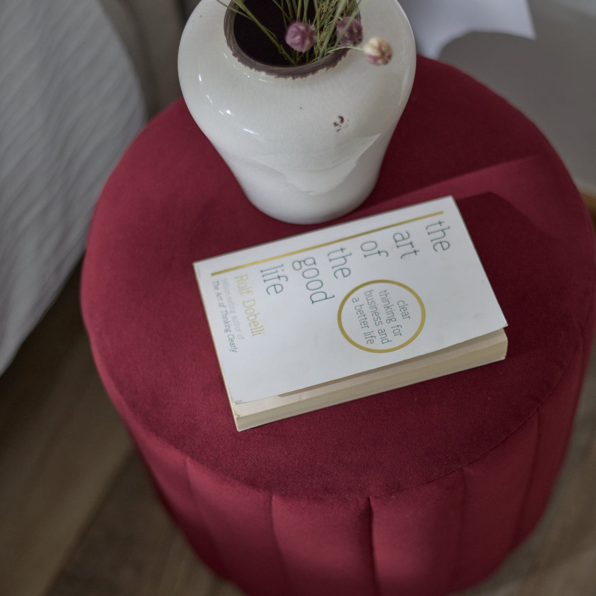 Penelope Red Drum Stool - Laura James