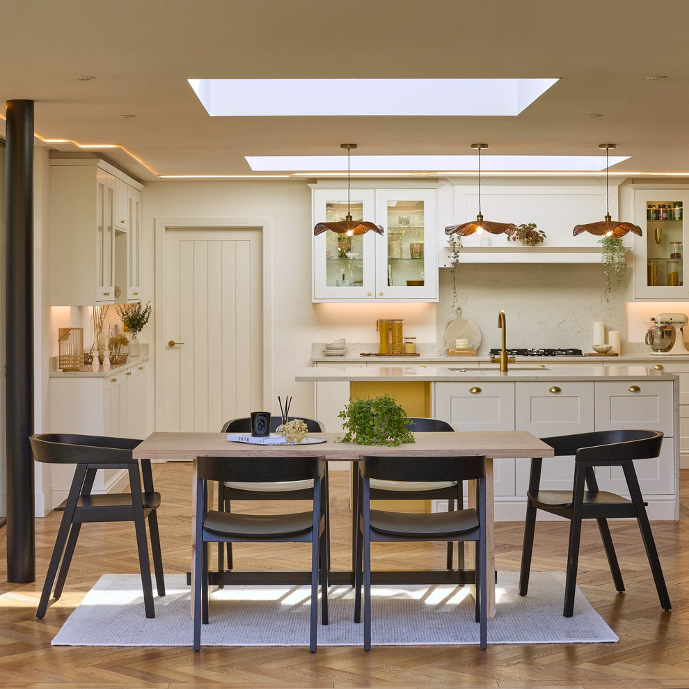 Priya Whitewash Dining Table Set - 6 Seater - Ella Black Wooden Chairs – Laura James