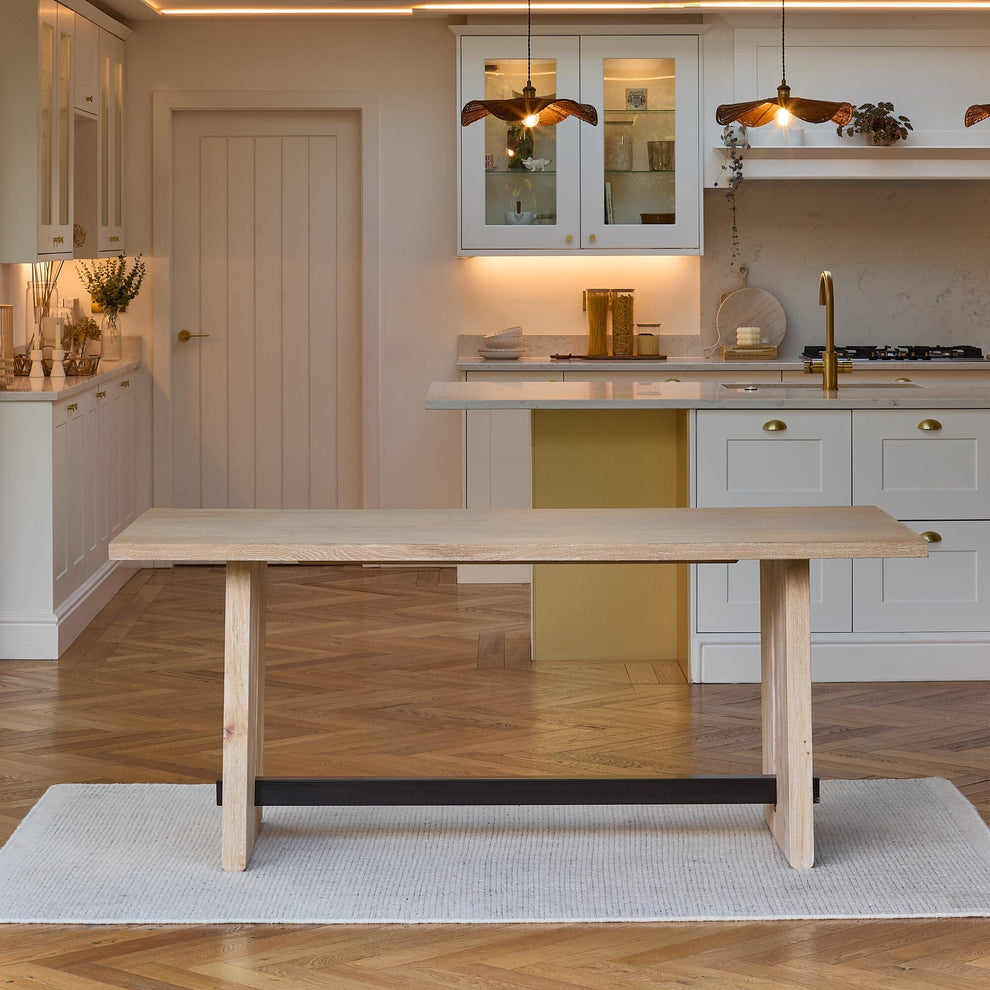 Priya Whitewash Dining Table Set - 6 Seater - Ella Black Wooden Chairs – Laura James