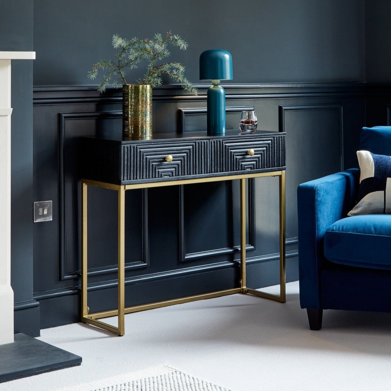 Rayna 2 Drawer Console Table - Jet Black - Laura James