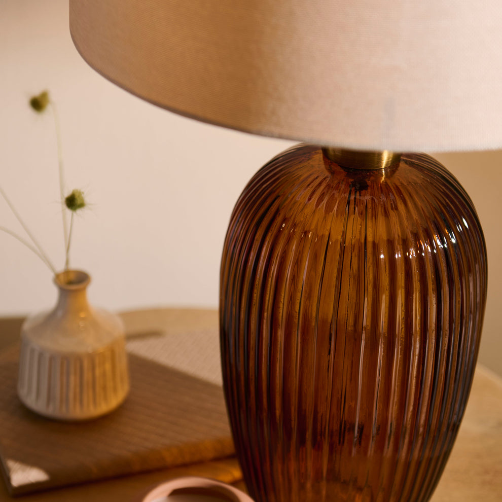 Ramsdell Dark Amber Glass Table Lamp Base - 31cm – Laura James