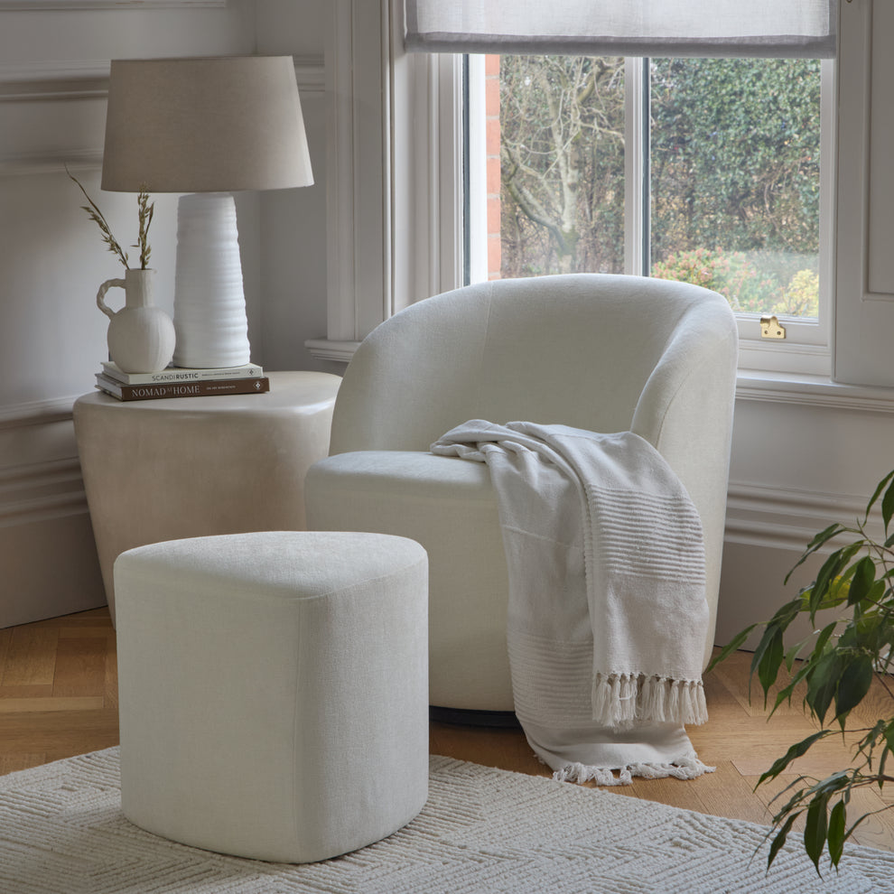 Sawyer 68cm Swivel Armchair & Alder 45cm Footstool - Oyster White ...