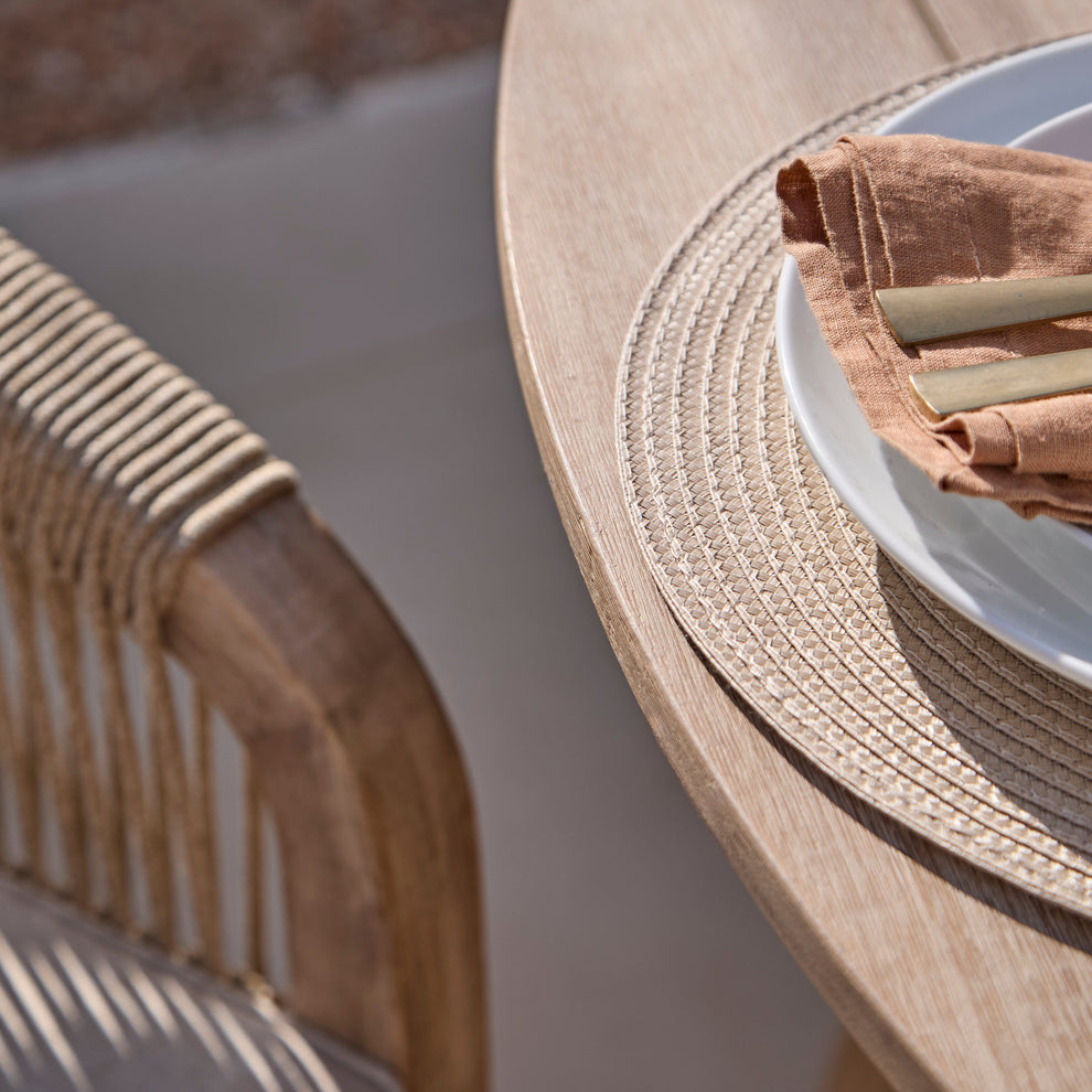 Shiro 4 Seater Round Wooden Garden Dining Set with Nala Cushioned Dini ...