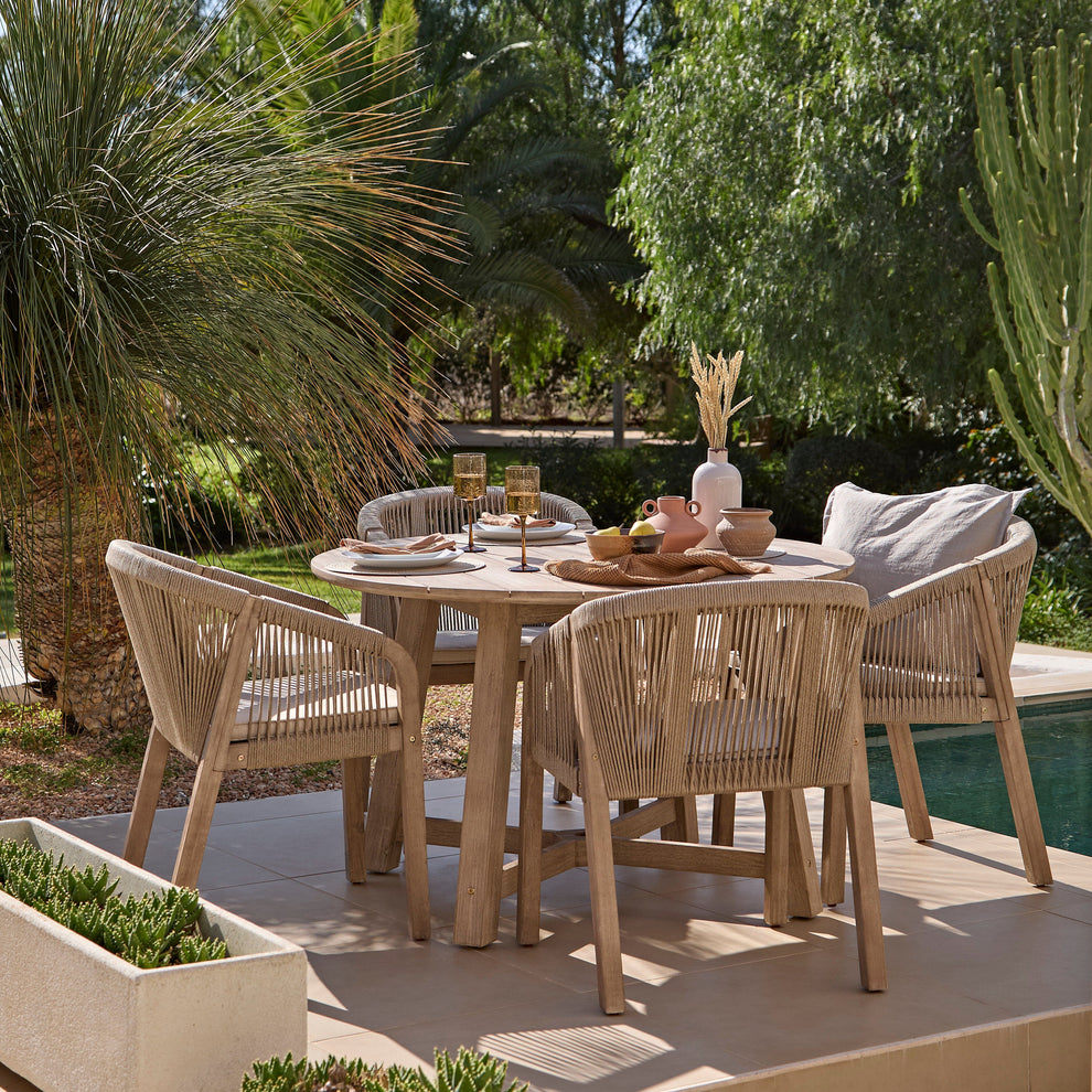 Shiro 4 Seater Round Wooden Garden Dining Set with Nala Cushioned Dini ...