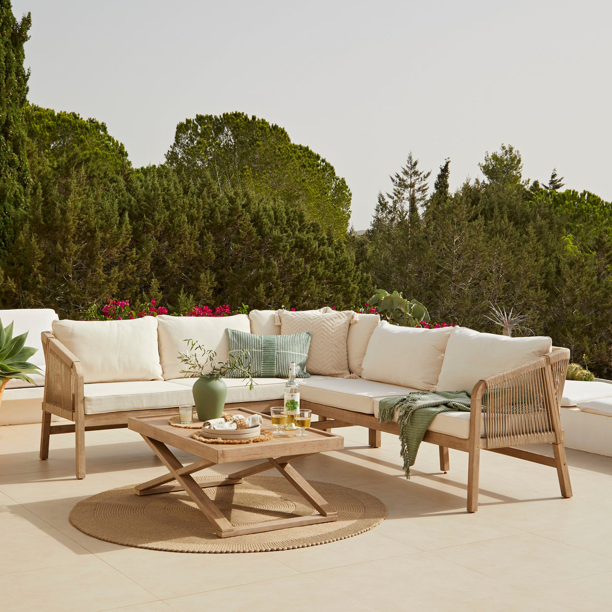 Shiro Wooden Garden Corner Sofa Set with Akira Coffee Table – Laura James