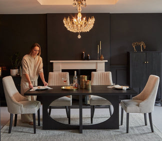 Jade 4 Seater Rectangular Jet Black Acacia Wood Dining Table with Soft ...