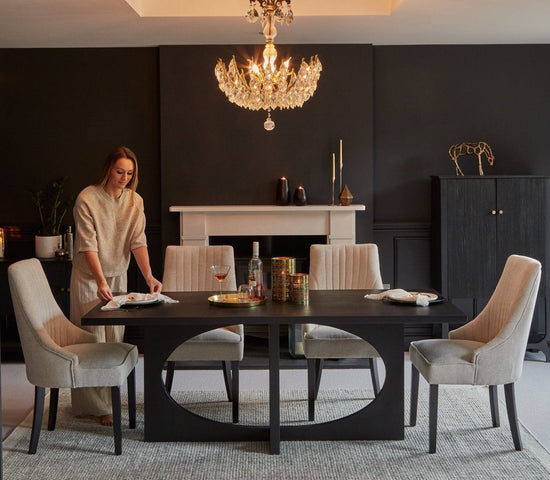 Jade 4 Seater Rectangular Jet Black Acacia Wood Dining Table with Soft ...