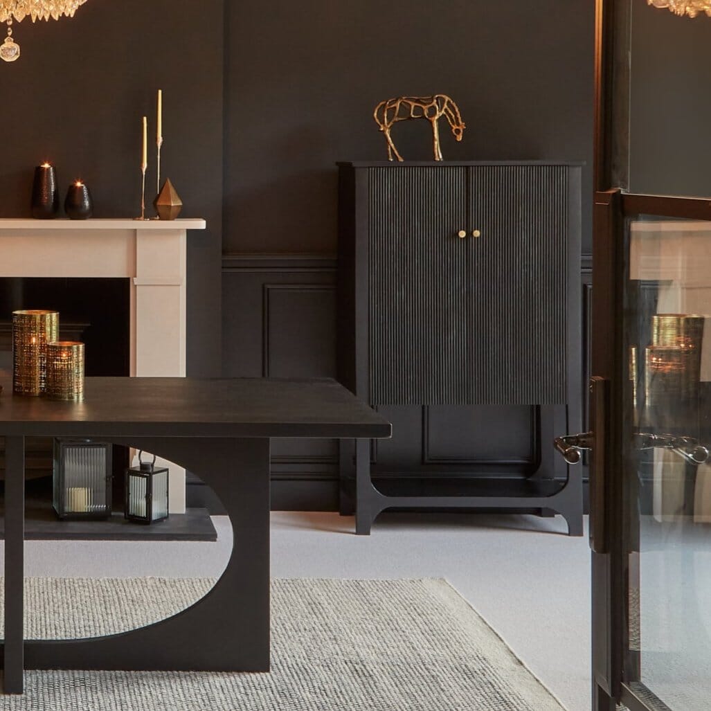 Jade 4 Seater Rectangular Jet Black Acacia Wood Dining Table with Soft ...