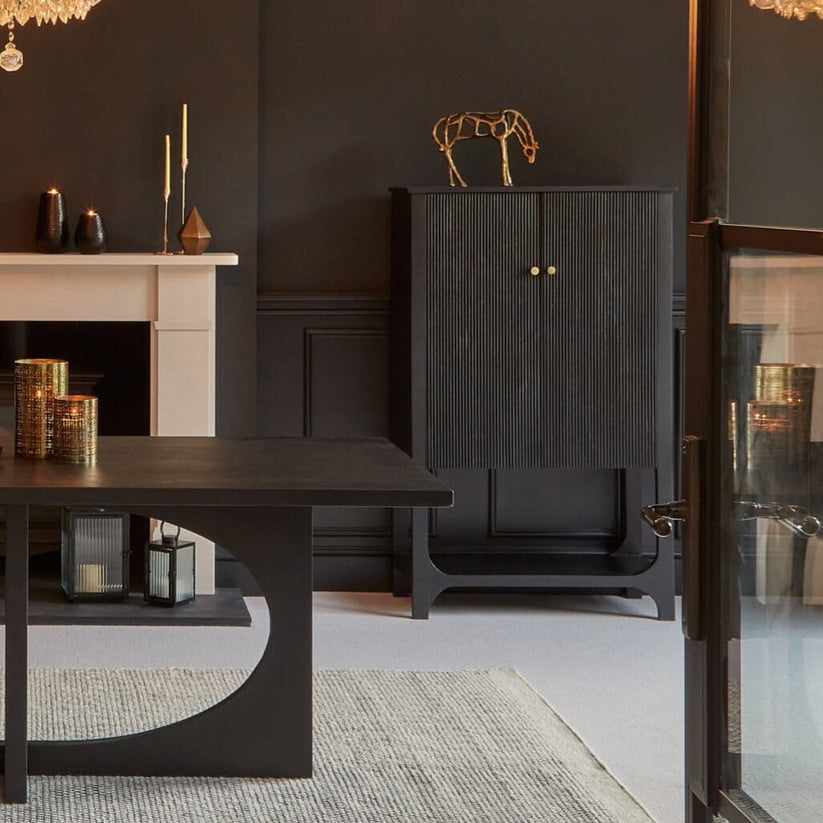 Jade 4 Seater Rectangular Jet Black Acacia Wood Dining Table with Soft ...