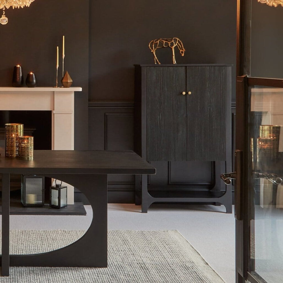 Jade 4 Seater Rectangular Jet Black Acacia Wood Dining Table with Soft ...