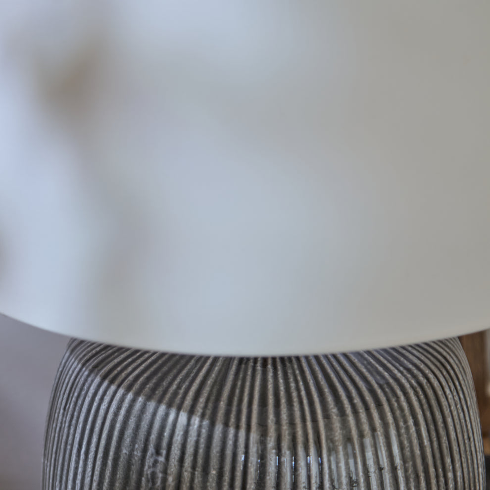 Tongham Dark Grey Ceramic Table Lamp & Coningsby Snow White Cotton Lam ...