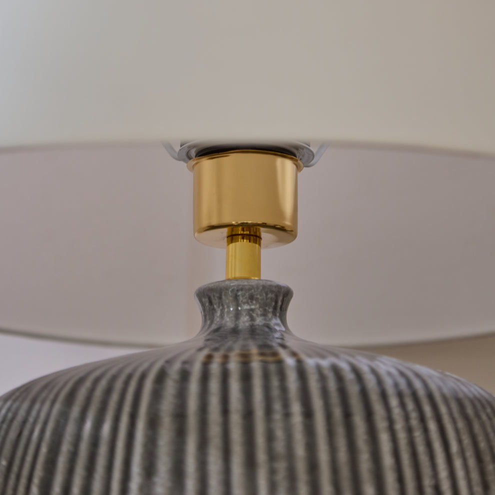 Tongham Dark Grey Ceramic Table Lamp & Coningsby Snow White Cotton Lam ...