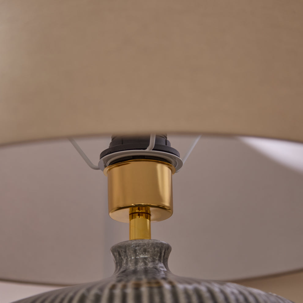 Tongham Dark Grey Ceramic Table Lamp & Coningsby Taupe Cotton Lampshad ...