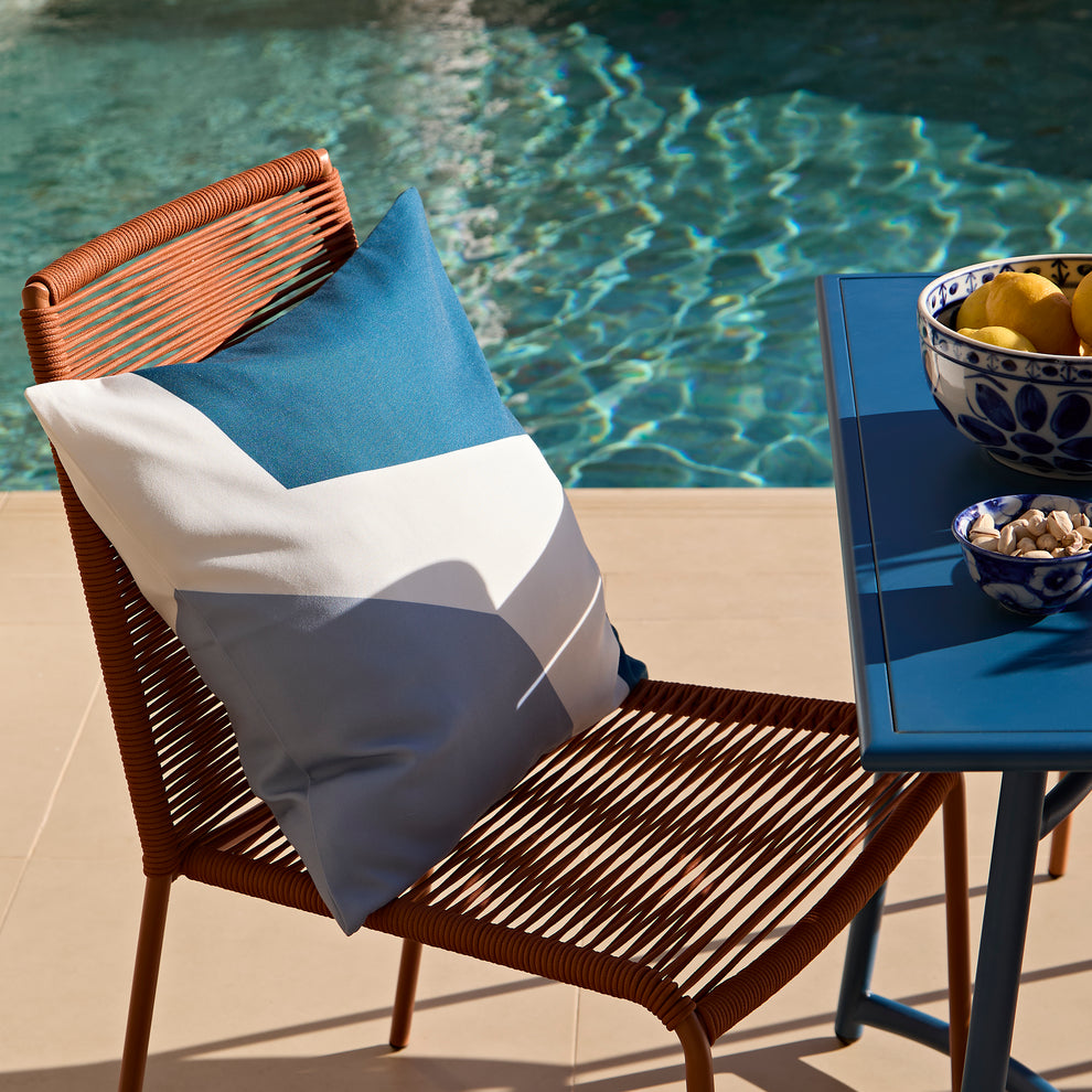 Wilder 6 Seater Blue Garden Dining Set with Ryder Burnt Orange Chairs ...