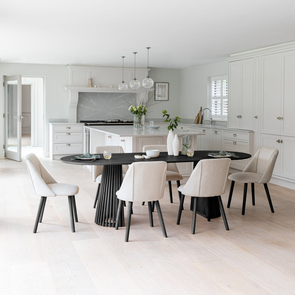 Willow Japandi Oval Dining Set & Oatmeal Dining Chairs - Laura James