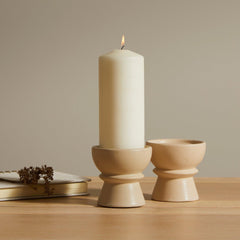 Ackton 9cm Ceramic Pillar Candle Holder Set of 2 Taupe Laura James