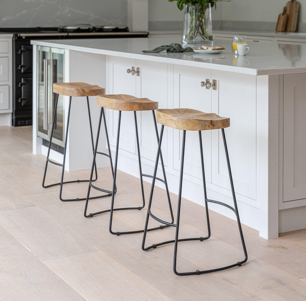 Aiden Natural Mango Wood Backless Bar Stool - Set of 2 - Laura James