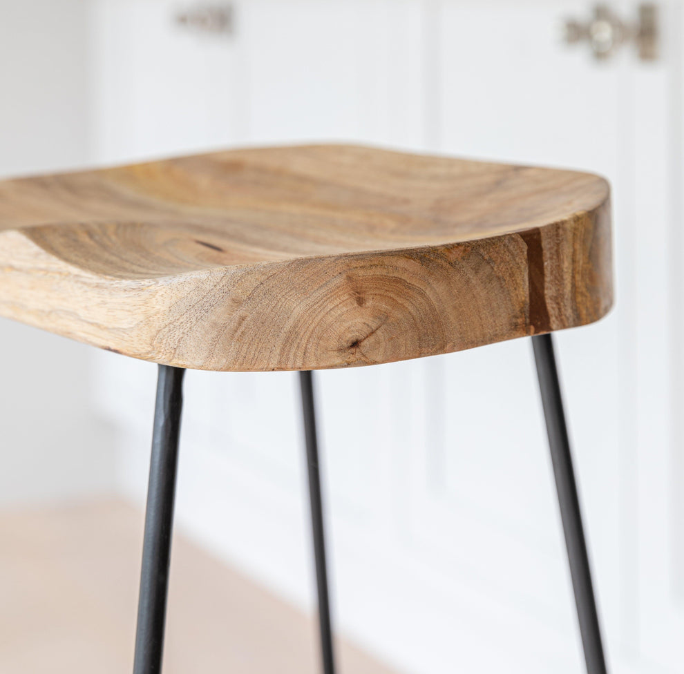 Aiden Natural Mango Wood Backless Bar Stool - Set of 2 - Laura James
