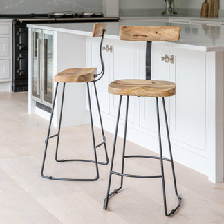 Aiden Natural Mango Wood Bar Stool - Set of 2 - Laura James