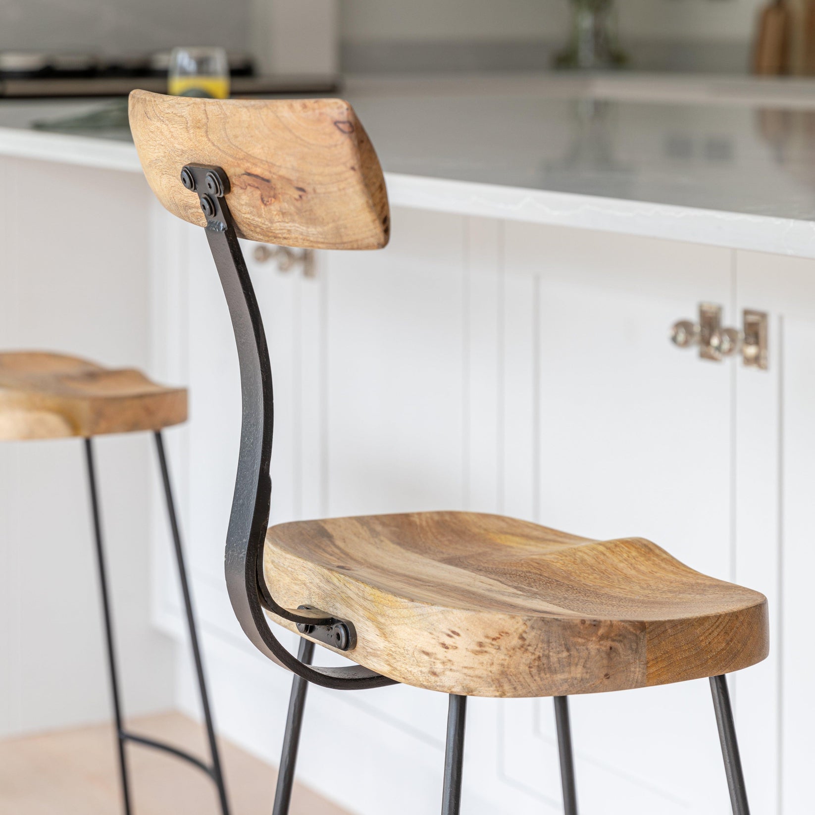 Aiden Natural Mango Wood Bar Stool - Set of 2 - Laura James