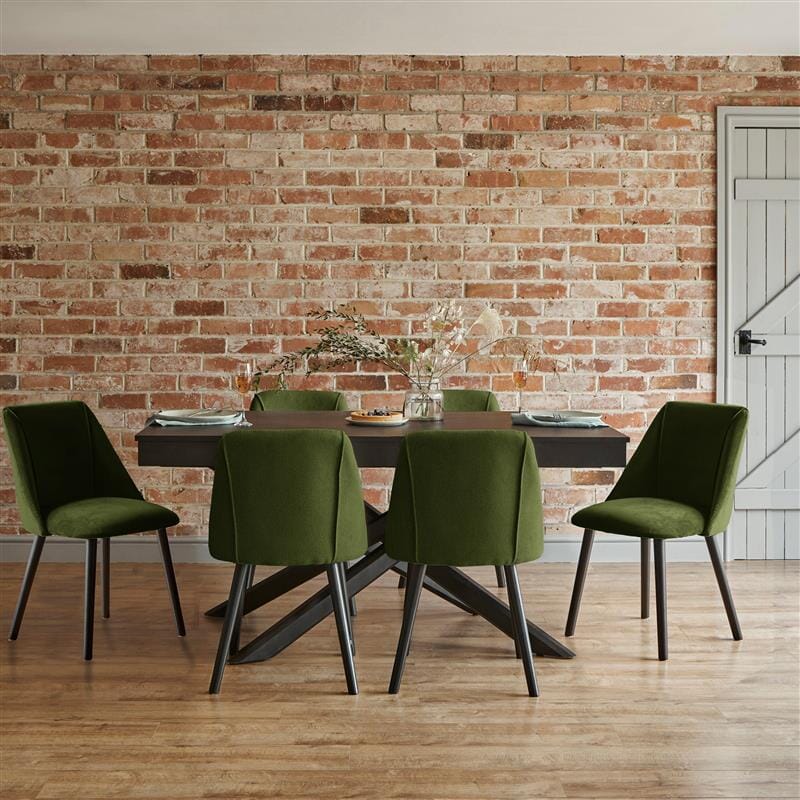 Amelia Black Wooden Dining Table Set - 6 Freya Fern Green Dining Chairs ...
