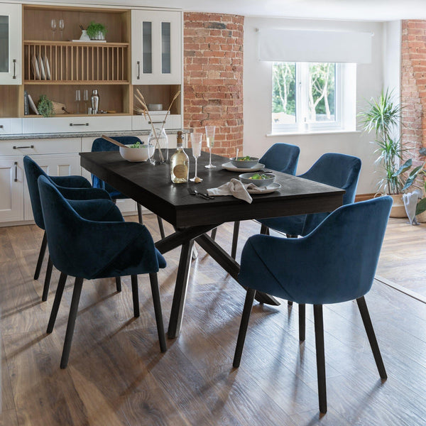 Amelia Black Extendable Dining Table Set - 6 Seater - Freya Blue Carve ...