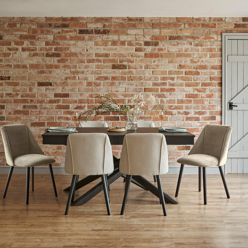 Amelia Black Wooden Dining Table Set - 6 Seater - Freya Oatmeal light ...