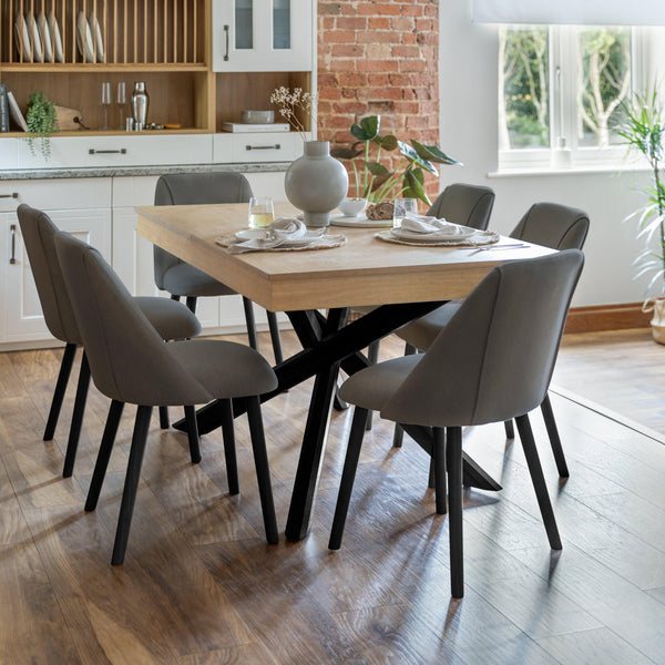 Amelia Whitewash Dining Tablet Set - Grey Velvet Chairs - Laura James
