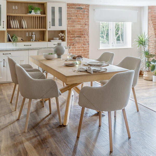 Amelia 6 Seater Whitewash Dining Table Set with Freya Sand Carver ...