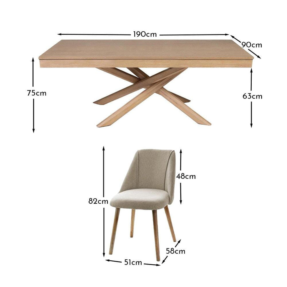 Amelia Whitewash Dining Table Set - 6 Oatmeal Dining Chairs - Laura James