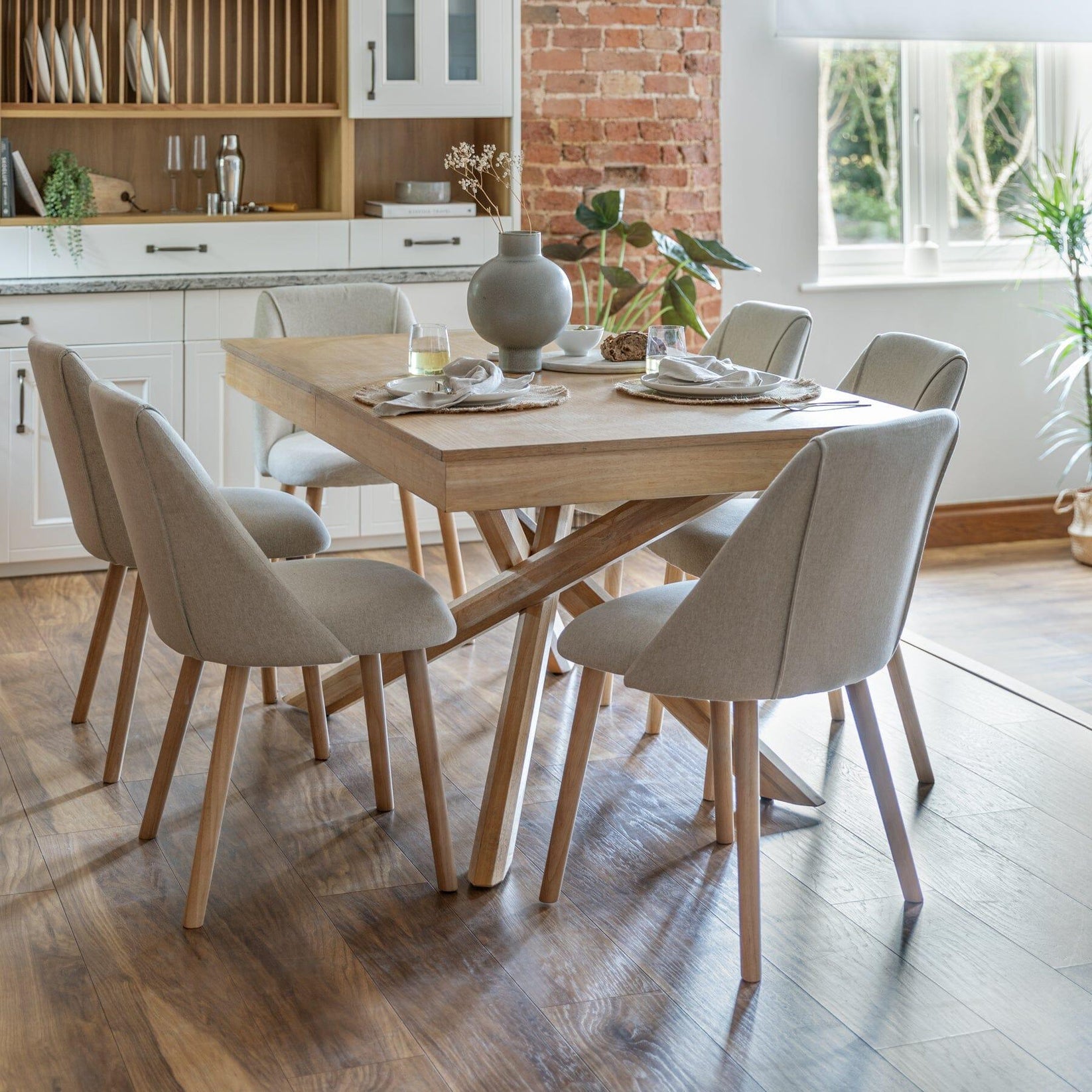 Amelia Whitewash wooden Dining Table Set - 6 Seater - Freya light Wood ...