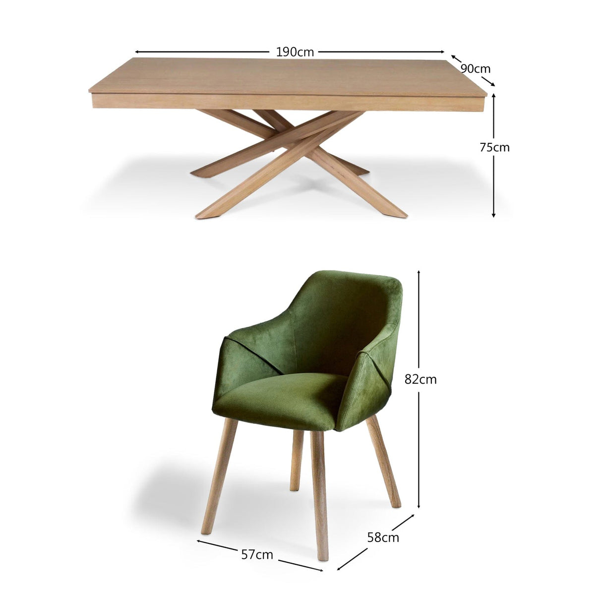 Amelia Whitewash Wooden Dining Table Set - 6 Freya Fern Green Armchairs ...