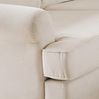 Annabelle Ivory Corner Sofa with Chaise & Dark Oak Legs - Laura James