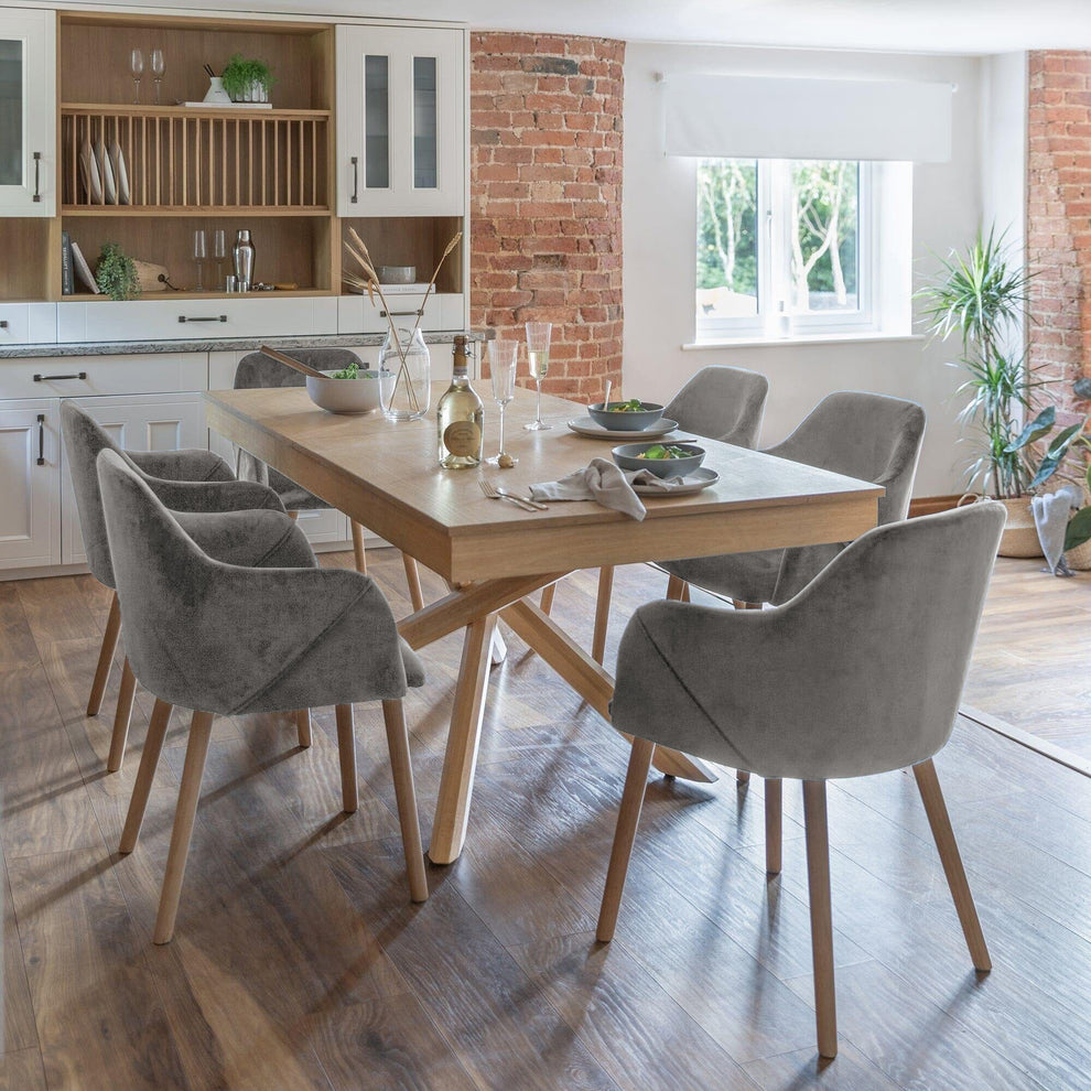 Amelia 6 Seater Dining Table Set & Freya Grey Carver Chairs Oak Legs ...