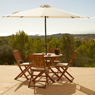 Ashby 4 Seat Round Wooden Dining Set & Cream LED Parasol - Laura James