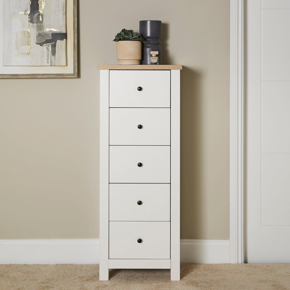 Bampton White Tallboy Chest of Drawers Grey - Laura James