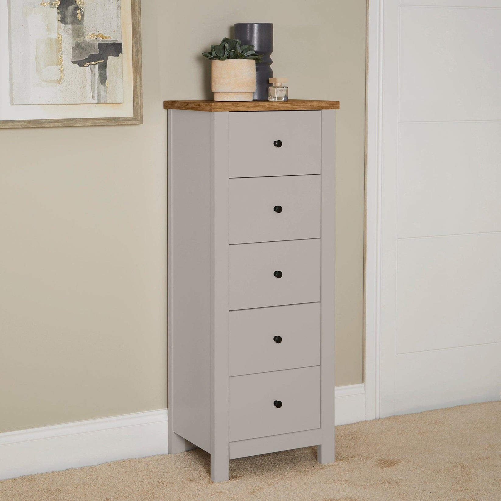 Bampton Stone Grey Tallboy Chest of Drawers Grey - Laura James