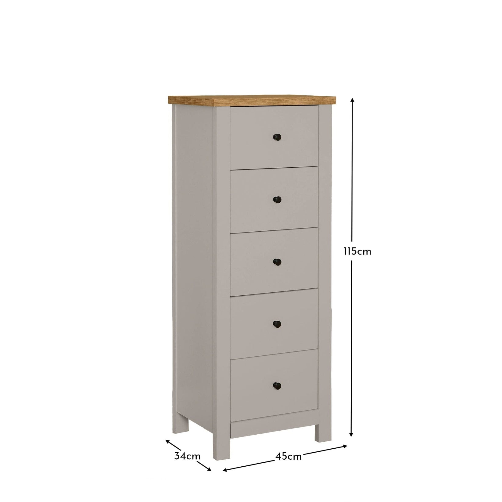 Bampton Stone Grey Tallboy Chest of Drawers Grey - Laura James