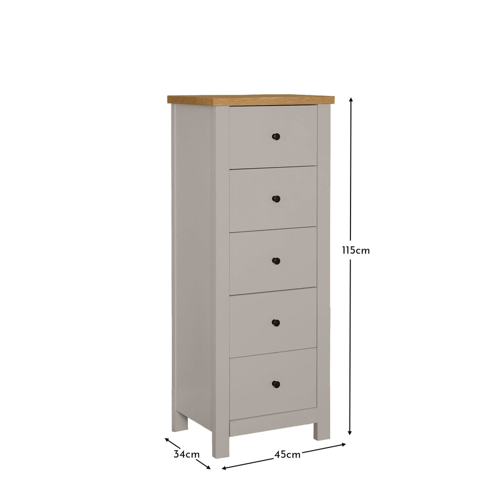 Bampton Stone Grey Tallboy Chest of Drawers Grey - Laura James