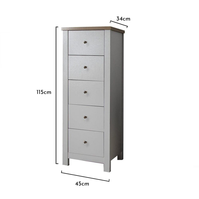 Bampton Stone Grey Tallboy Chest of Drawers Grey - Laura James