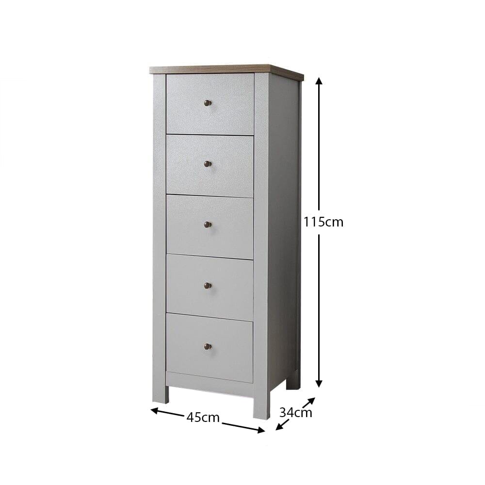 Bampton Stone Grey Tallboy Chest of Drawers Grey - Laura James