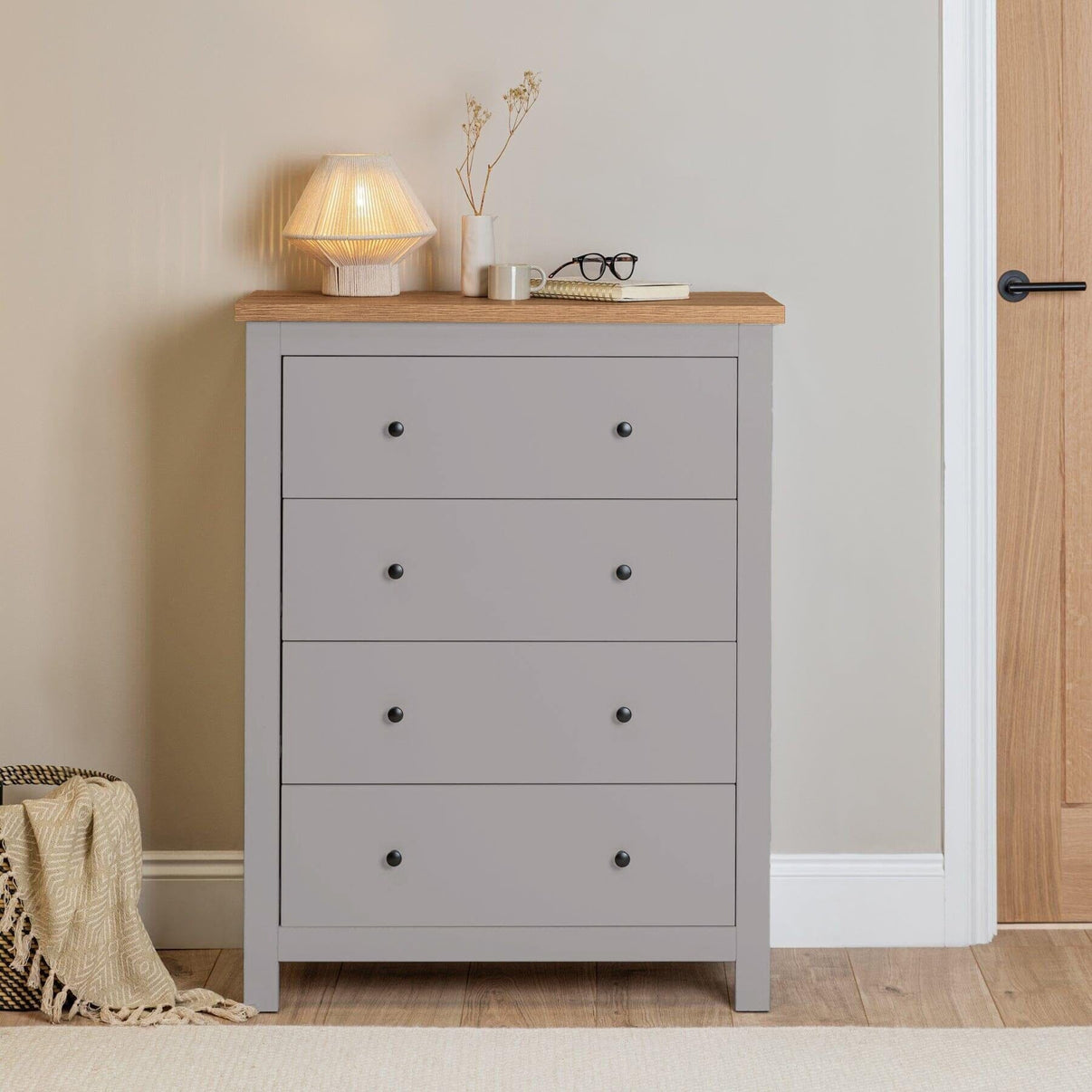 Bampton Stone Grey Chest of 4 Drawers - Laura James