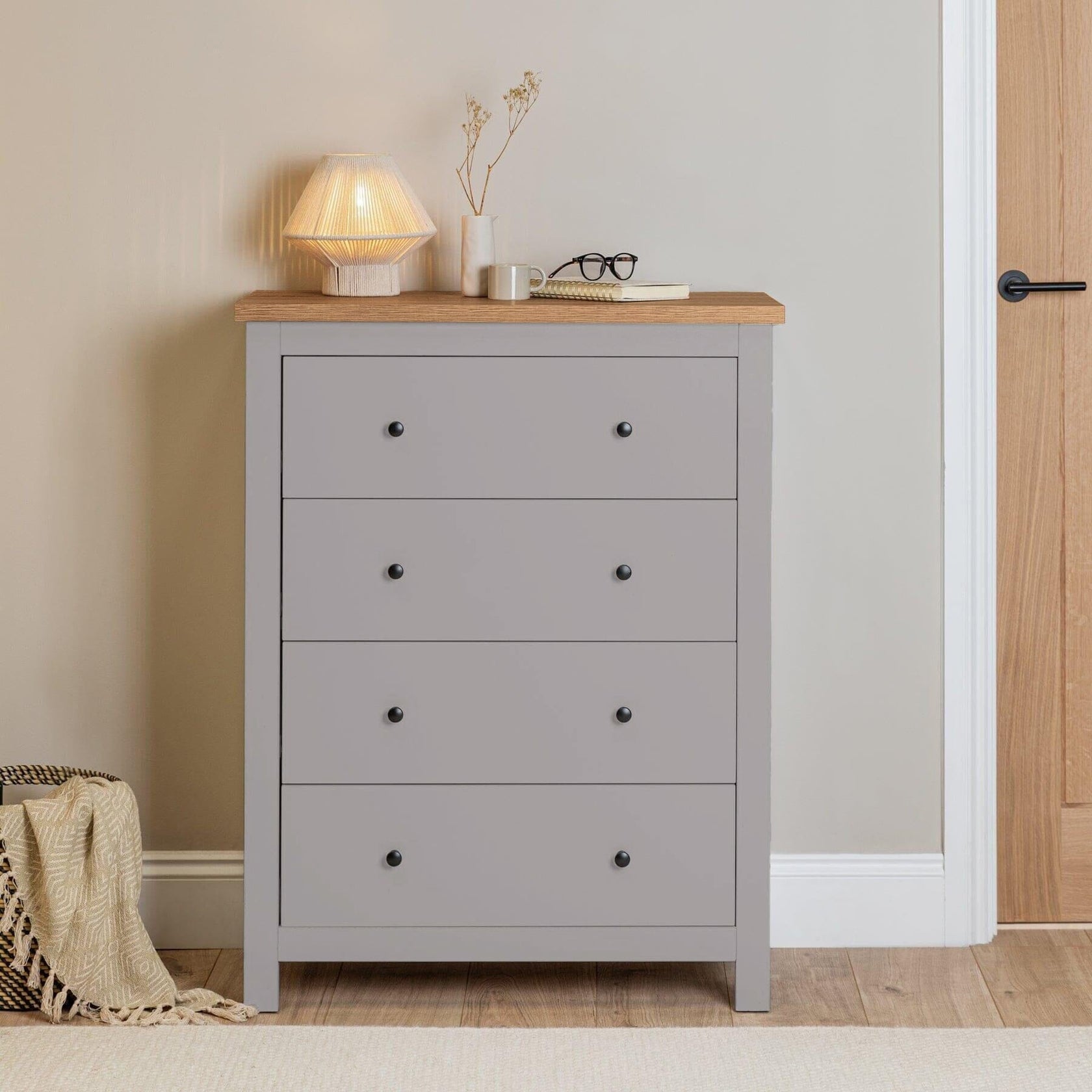 Bampton Stone Grey Chest of 4 Drawers - Laura James