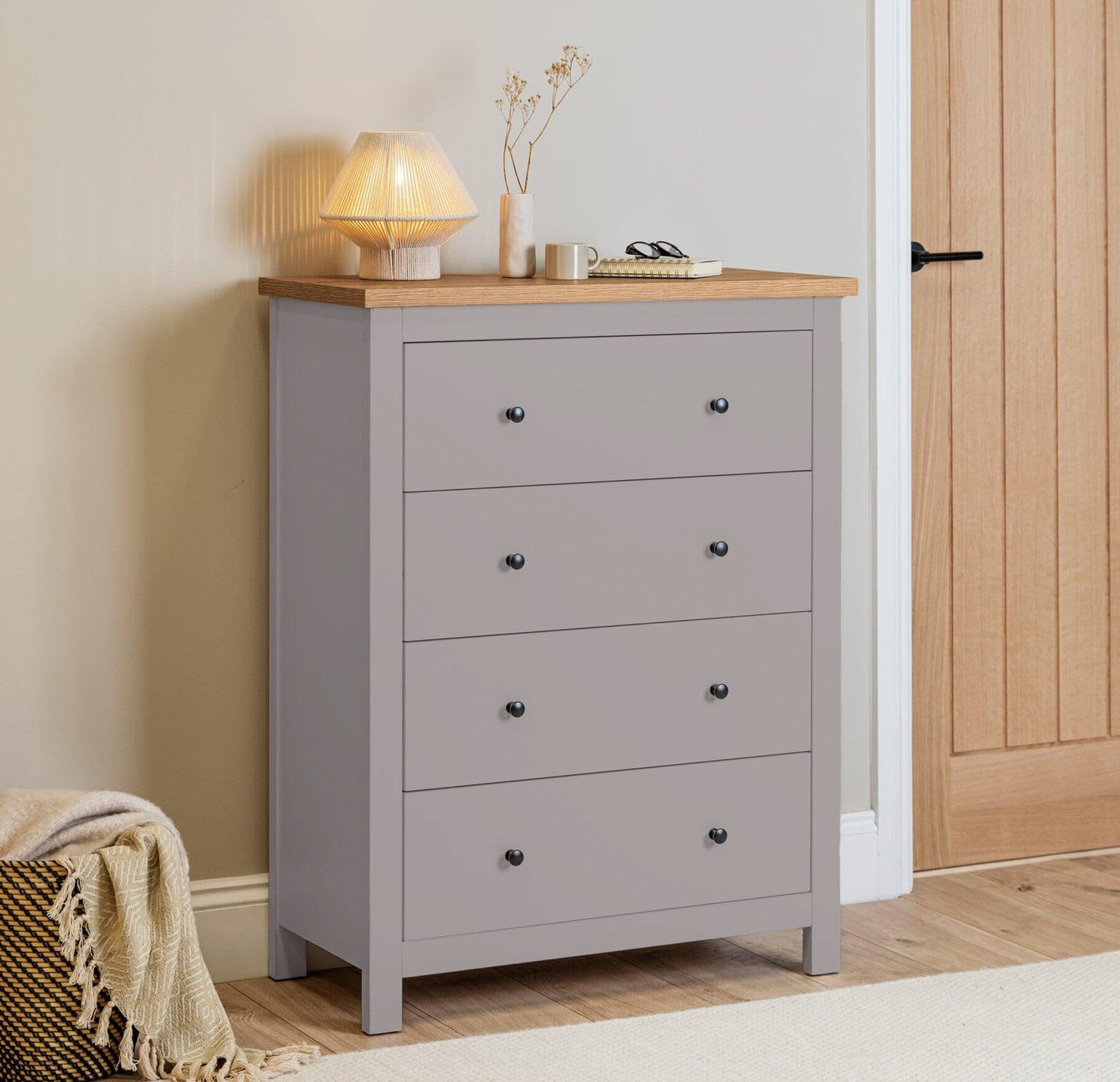 Bampton Stone Grey Chest of 4 Drawers - Laura James