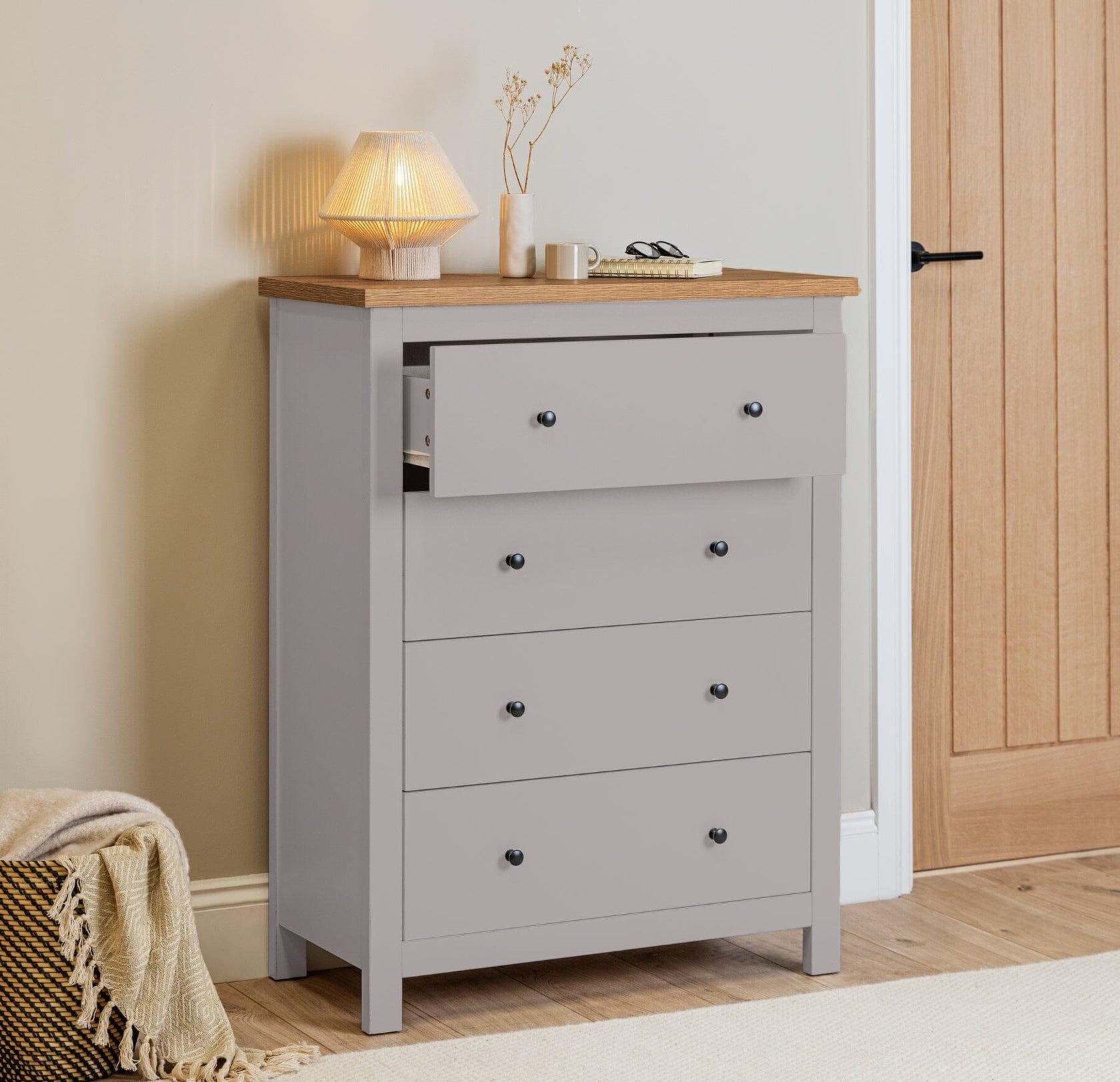 Bampton Stone Grey Chest of 4 Drawers - Laura James