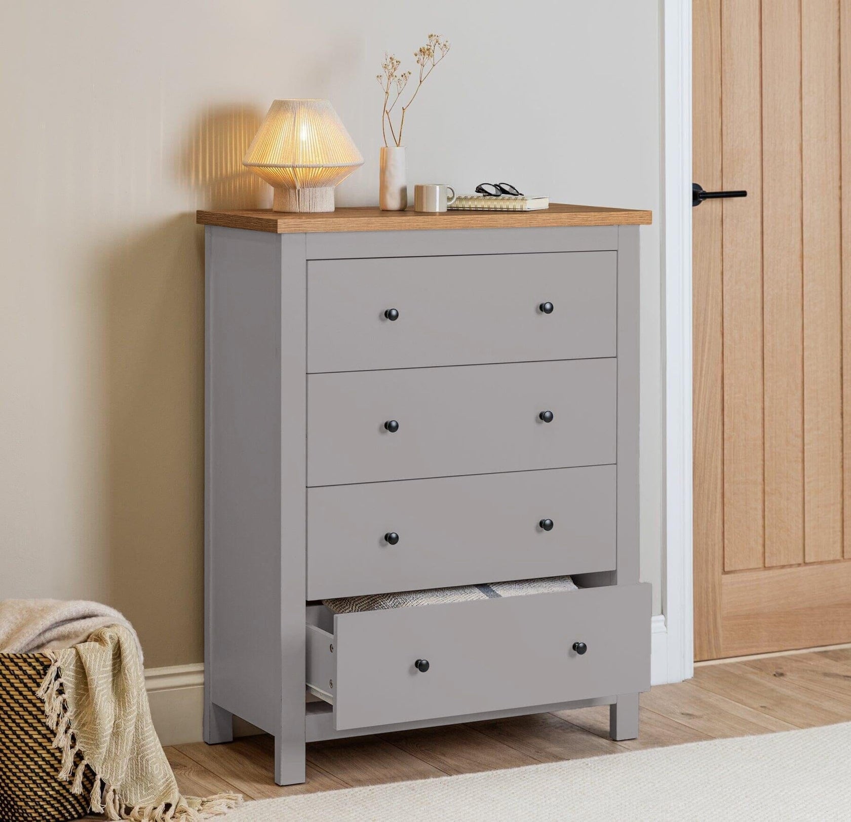 Bampton Stone Grey Chest of 4 Drawers - Laura James
