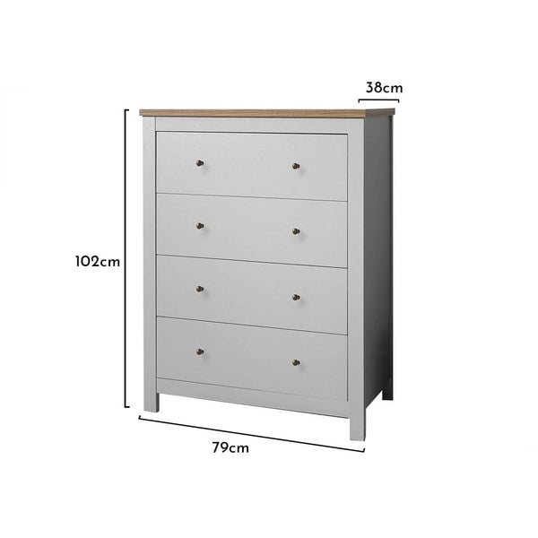 Bampton Stone Grey Chest of 4 Drawers - Laura James