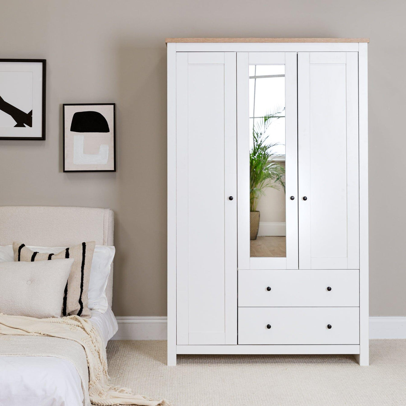 Bampton 3 Door Wardrobe with 2 Drawers - Alabaster White – Laura James