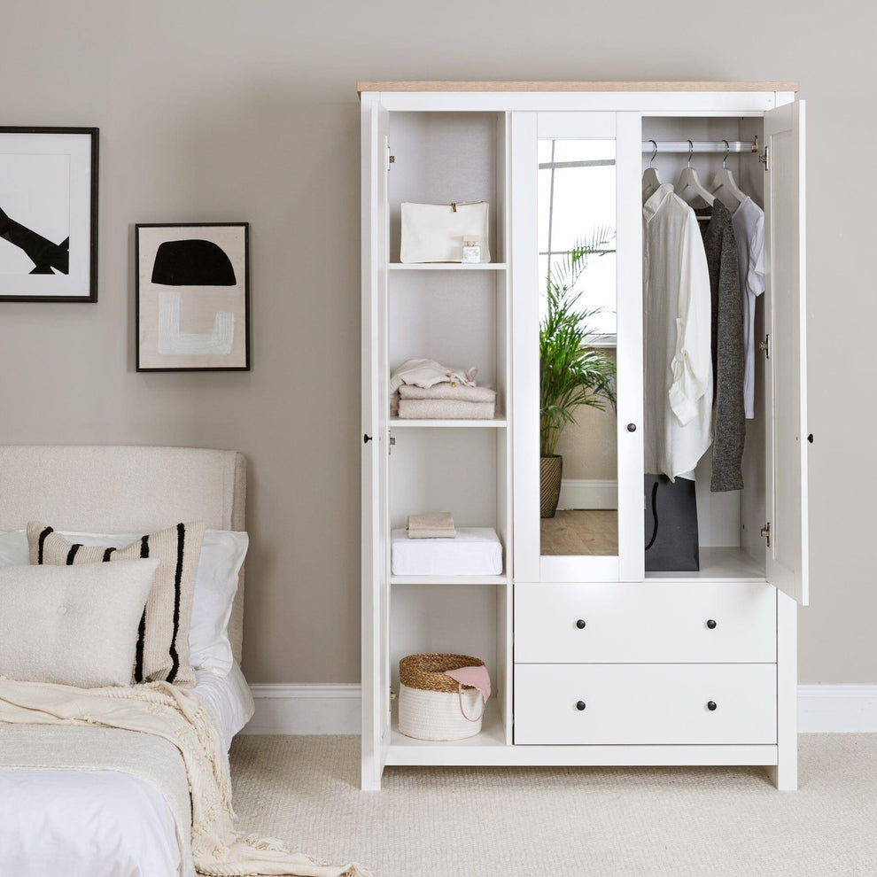 Bampton 3 Door Wardrobe with 2 Drawers - Alabaster White – Laura James