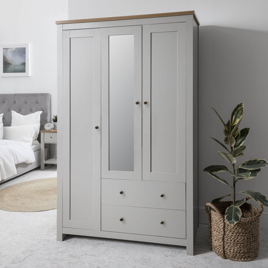 Bampton Triple Wardrobe with 2 Drawers - Stone Grey – Laura James